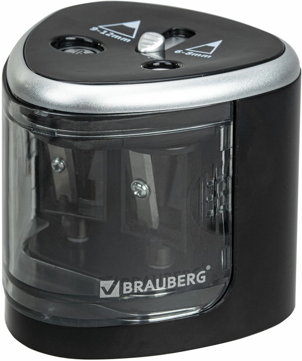 Точилка электрическая Brauberg DUAL, для 2 диаметров карандашей, 4 батарейки АА, черная (270581)