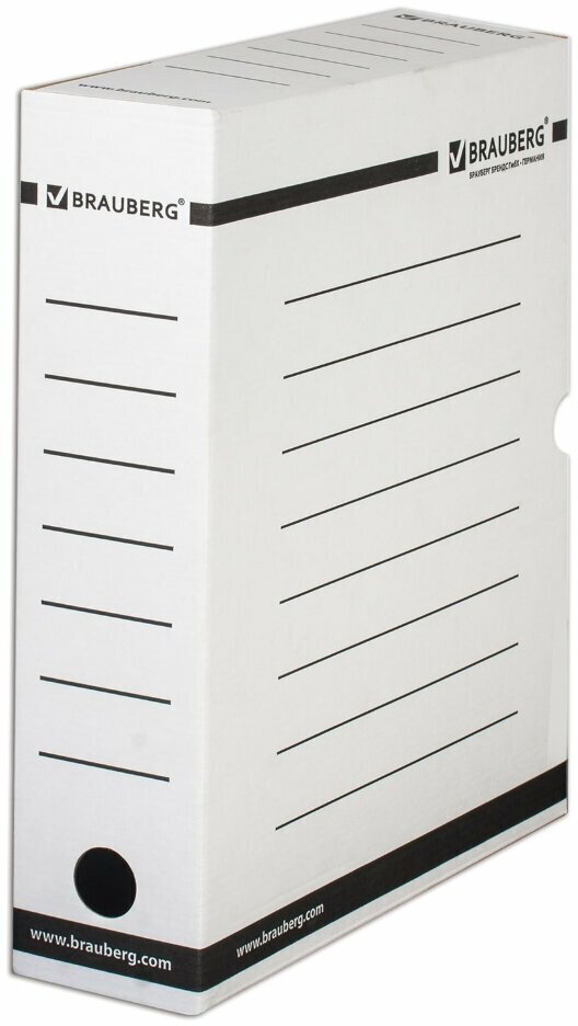 Короб архивный с клапаном А4 (260х325 мм), 75 мм, до 700 листов, плотный, микрогофрокартон, белый, BRAUBERG, 121485, 121485