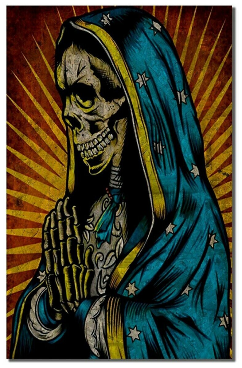 Картина интерьерная на рельефной доске, рисунок Красочный череп - 7610 В