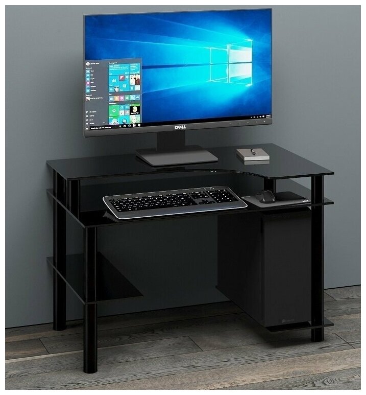 Компьютерный стеклянный стол стеклянный К-1 цвет тонированный, ноги хром 110х65х74