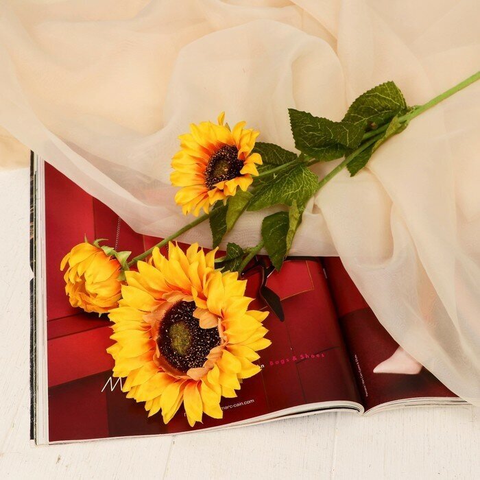 Цветы искусственные "Подсолнух галант" 9х62 см, жёлтый ТероПром 9222766