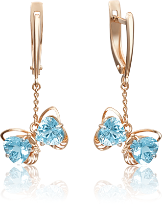 Серьги, красное золото, 585 проба, топаз