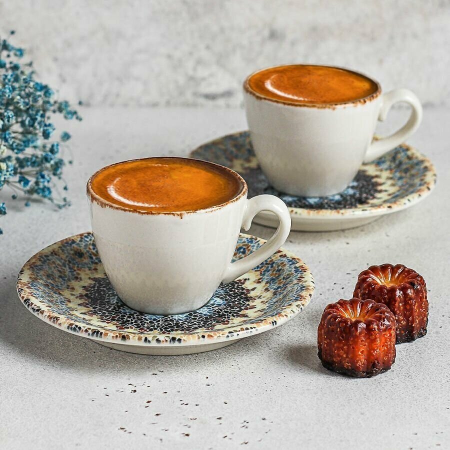 Кофейная пара 75 мл, набор кружек, 2 чашки и 2 блюдца, фарфоровые чайные пары By Bone Armonia, на 2 персоны