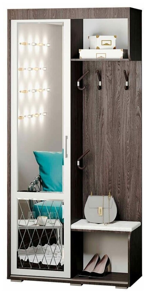 Прихожая «Варда» с зеркалом, узкая, ЛДСП (Ясень темный/Белый) 100х44х218