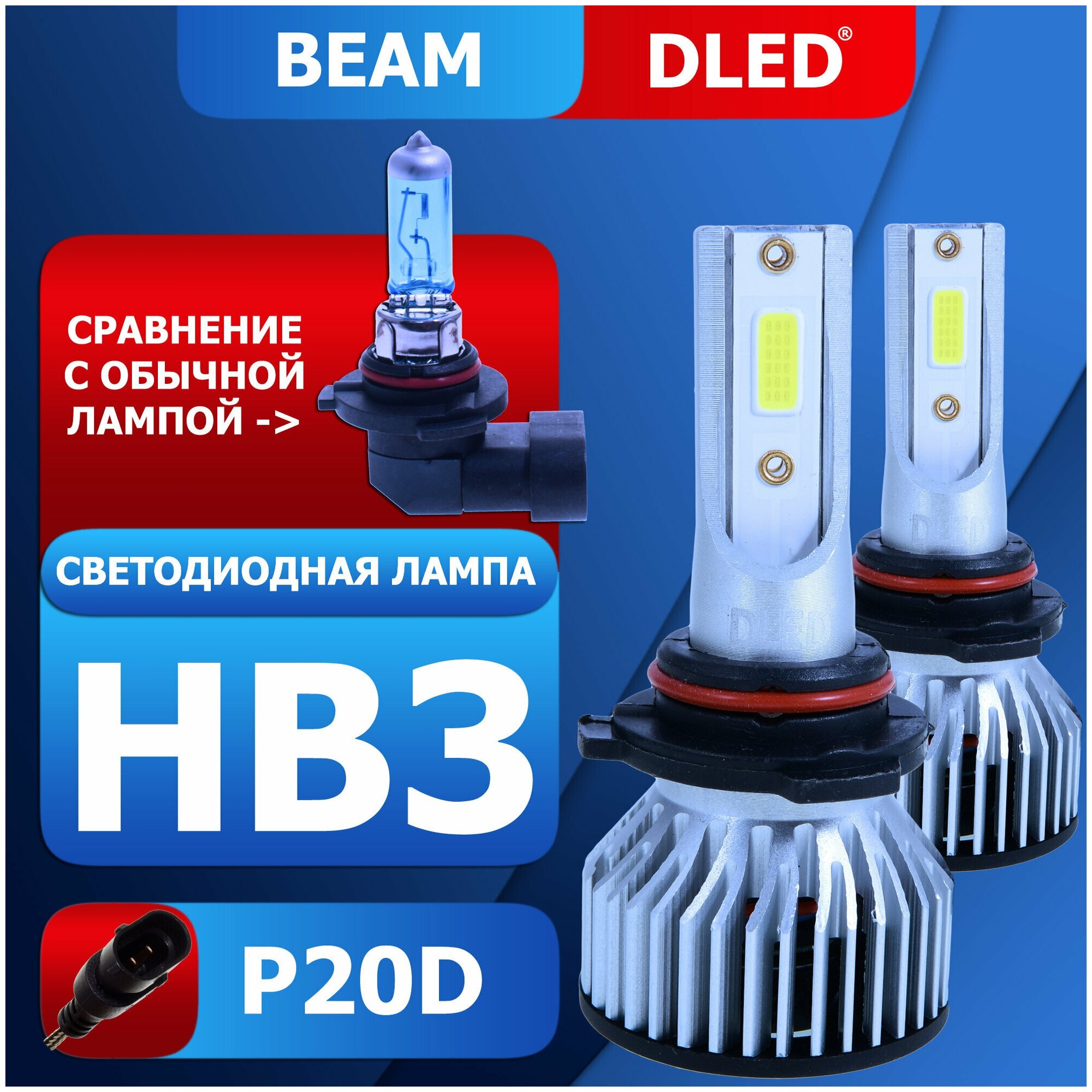 Автомобильные светодиодные лампы HB3 9005 Для ближнего и дальнего света Серия BEAM Бренд DLED (2 лампы)