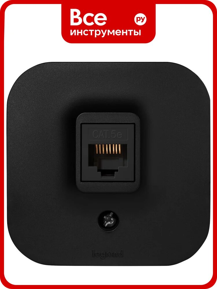 Розетка компьютерная RJ45 Legrand категория 5e UTP Quteo IP20 накладной монтаж - черный матовый 782480