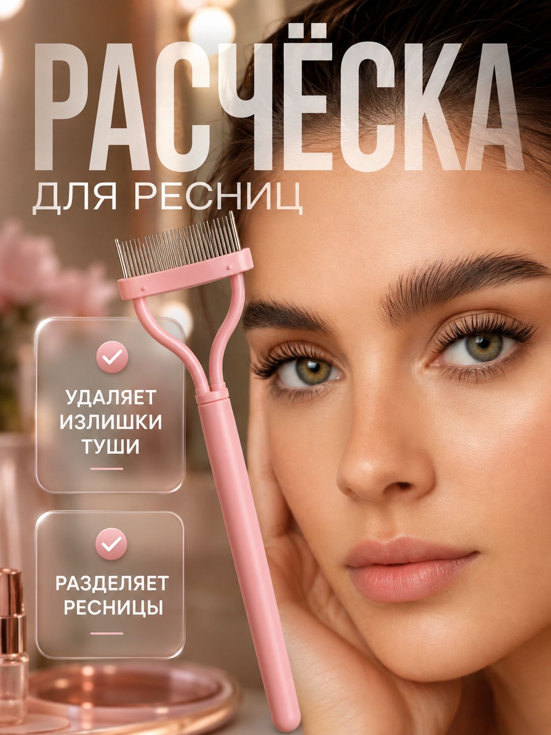 Расчёска-разделитель для ресниц 14x3 см, розовый инструмент для расчёсывания
