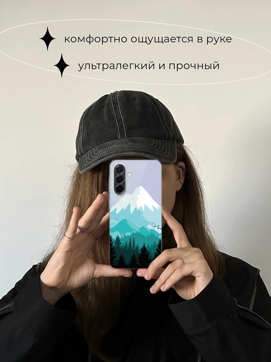 Чехол на Samsung Galaxy A37 5G / Самсунг Галакси А37 5G с принтом Синяя снежная гора, прозрачный — фото 1