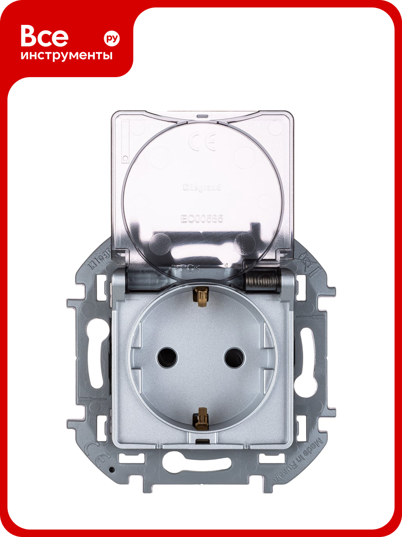 Розетка Legrand с заземлением IP44 Inspiria со шторками с защитной крышкой 16А 250В винтовые зажимы алюминий 673742