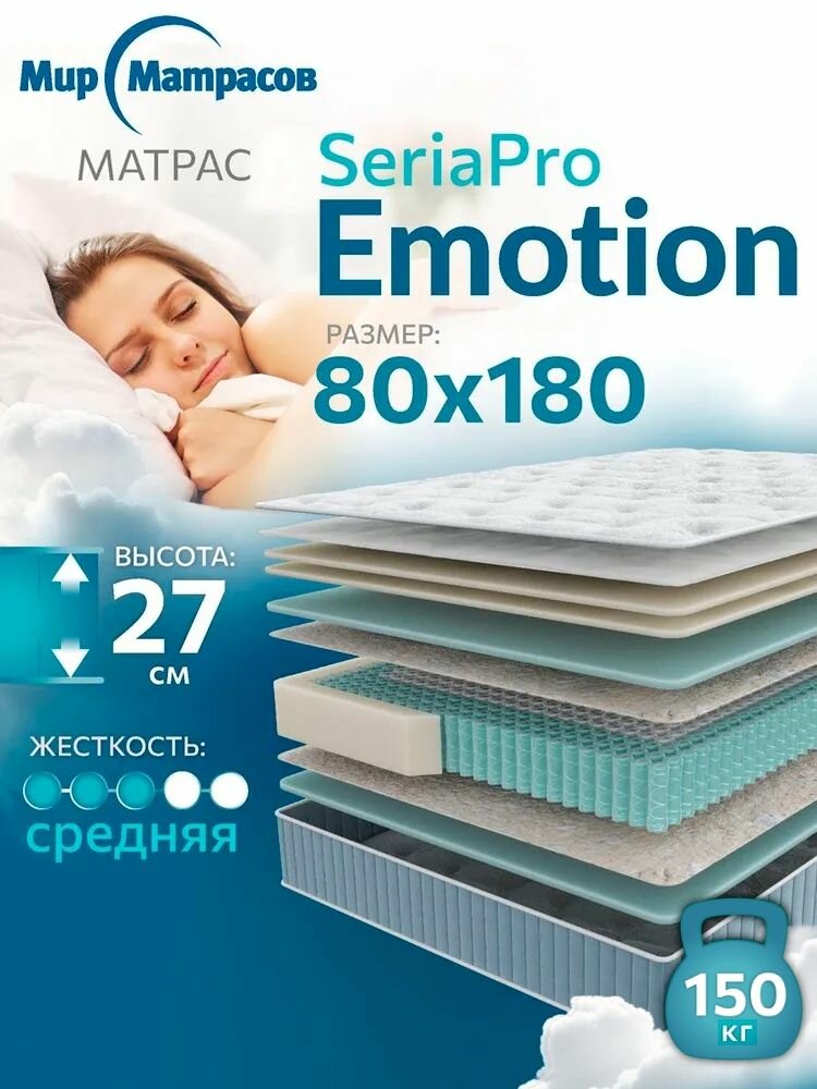 Матрас 180*80 детский Seria Pro Emotion, Анатомический, Независимые пружины