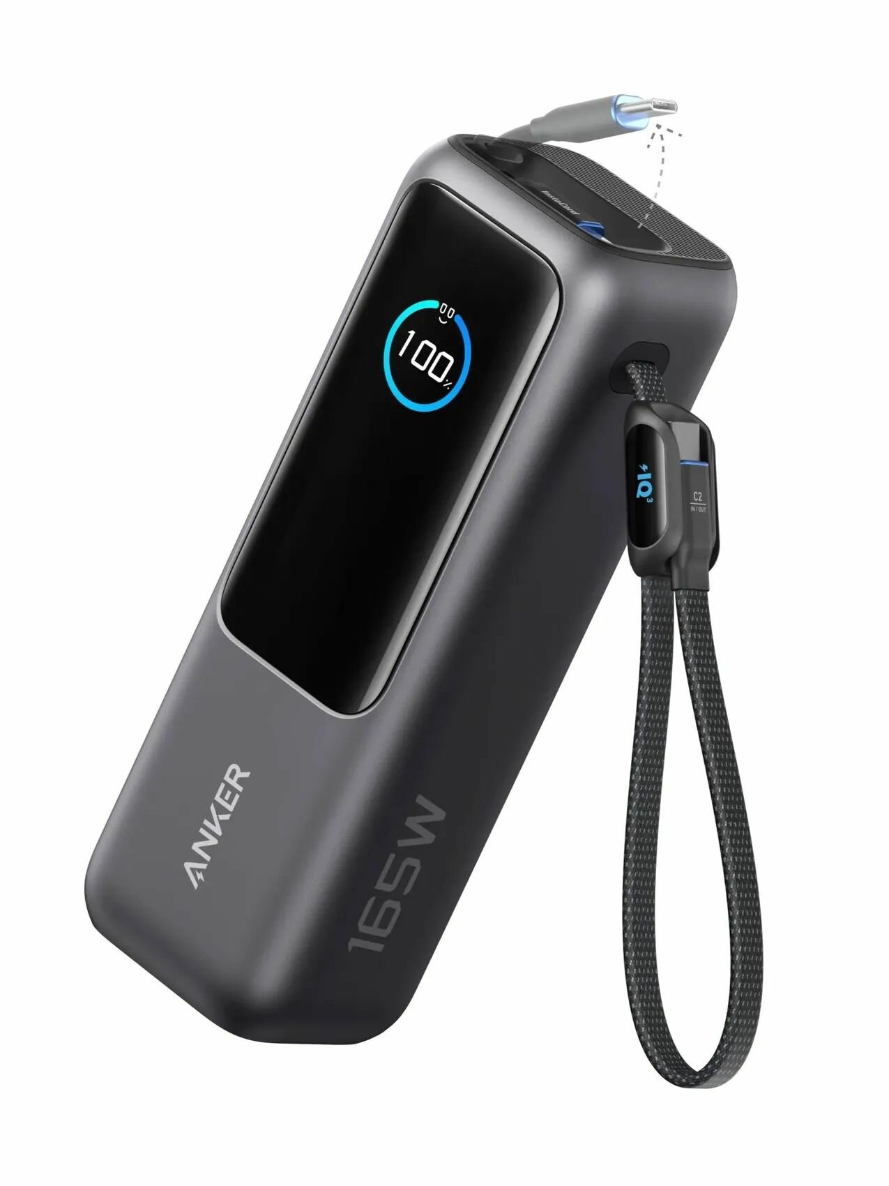 Внешний аккумулятор Anker Zolo 25000mAh 165W со встроенным и выдвижным кабелем USB-C - черный