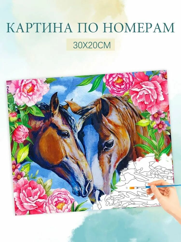 Картина по номерам на холсте с без подрамником 20х30 / "Две лошади"