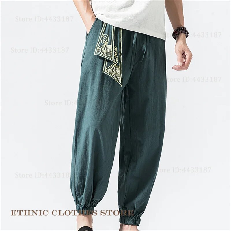 Большой размер 4XL 5XL, японское кимоно, кардиган, брюки, китайский стиль, хлопок и лен, хаори юката, уличная одежда, традиционный костюм самурая