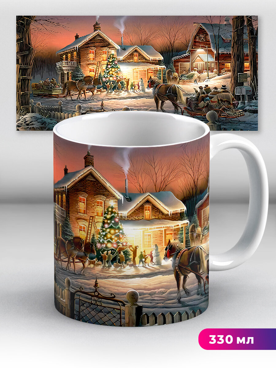 Кружка Новогодняя 2026 Новый год Елка Символ года Лошадь 330 мл, керамическая с ярким принтом, подходит для СВЧ