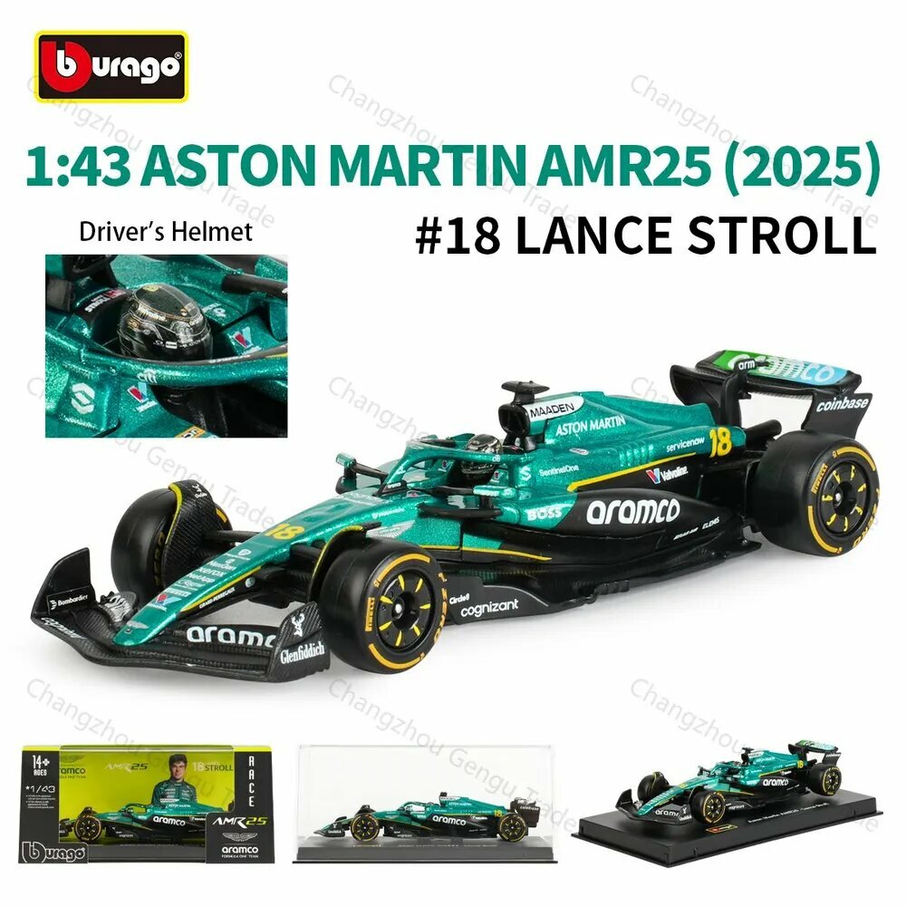 Акриловая коробка Bburago 1:43 Гран-при Австралии 2025 года Aston Martin AMR25 Формульный болид Формулы-1, коллекционная модель гоночных игрушек, Литые под давлением автомобили