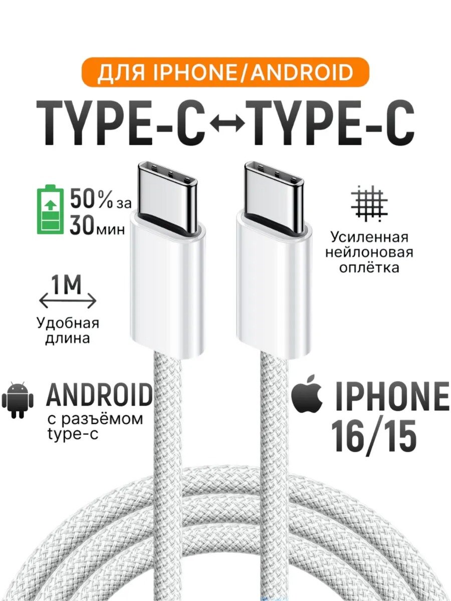 Кабель type-c type-c 60Вт, плетеный