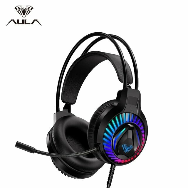 Игровая проводная гарнитура AULA S605, с RGB-подсветкой, шумоподавлением и микрофоном, совместима с ПК и ноутбуками, интерфейс USB 3,5 мм.