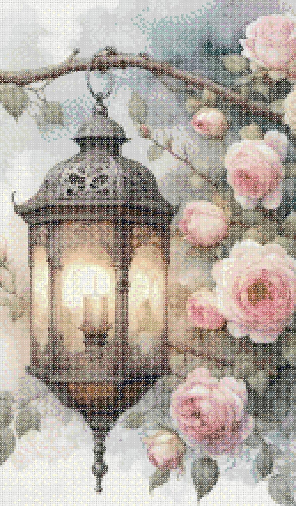 Схема вышивки бисером Фонарь и розы (на бумаге, без бисера и ткани) 129х220 стежков (26х44 см) 73 цвета