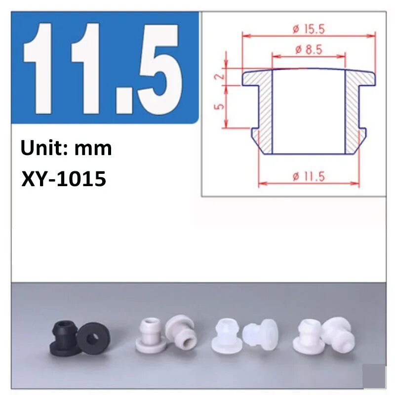 Черная силиконовая втулка для проводов 4,5-50,6 мм 5Pcs(Black), A-11.5mm(E 8.5mm)