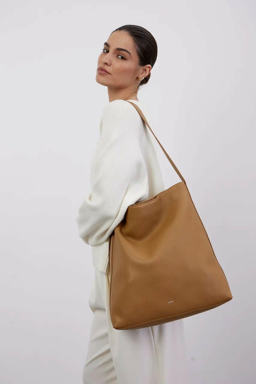 Сумка шоппер POVOD, фактура зернистая, карамельный