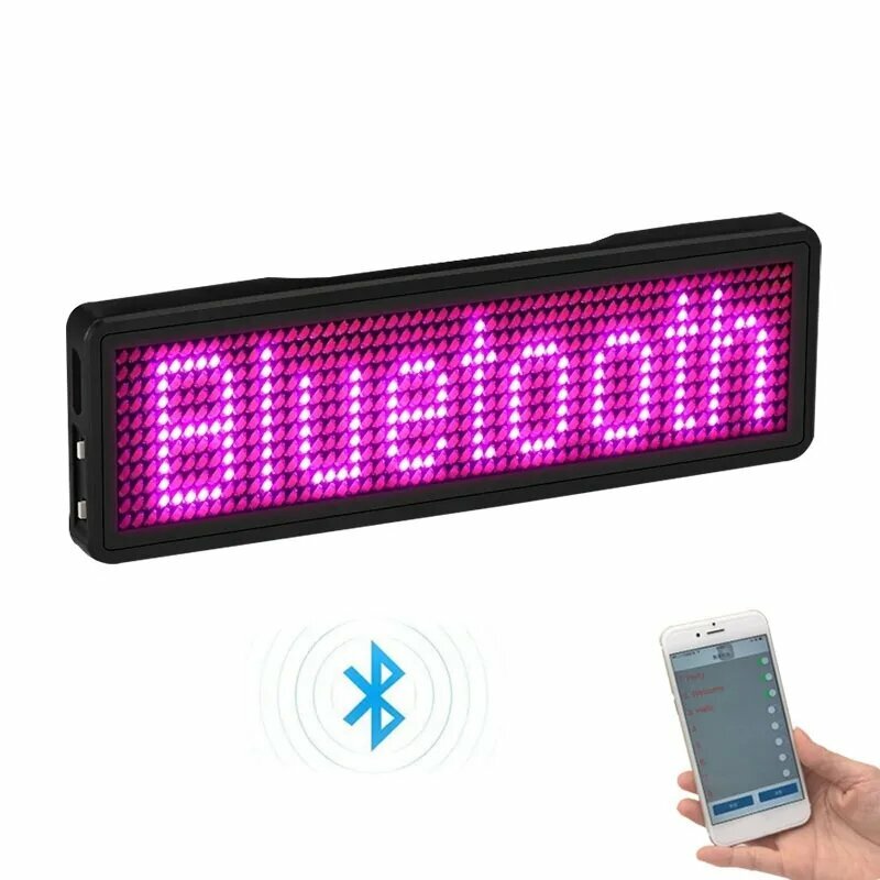 Перезаряжаемый светодиодный бейдж с Bluetooth, программируемым дисплеем для отображения бегущей строки, светодиод типа 2.