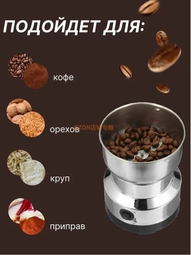 Кофемолка Измельчитель кухонный для кофе / Измельчитель крупы, зерна, перца, орехов, трав / мельница для кофе/ кофемолка для дома 150 Вт, объем 100 г