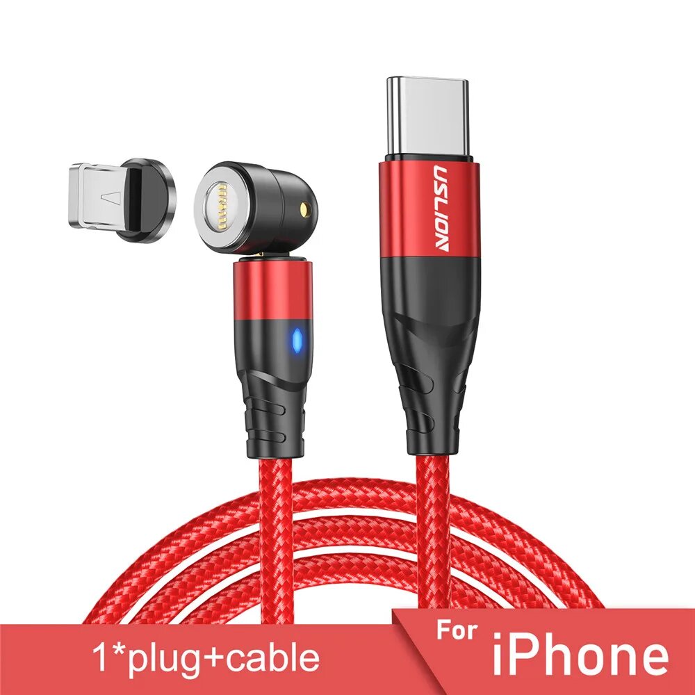 USLION 1м Магнитный кабель Red For iPhone, зарядка и передача данных