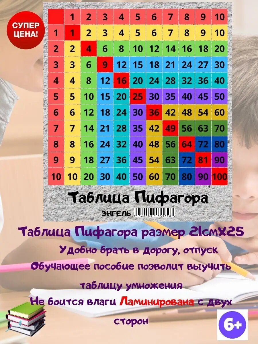 Тренажер таблица умножения/Таблица Пифагора ламинированный математика