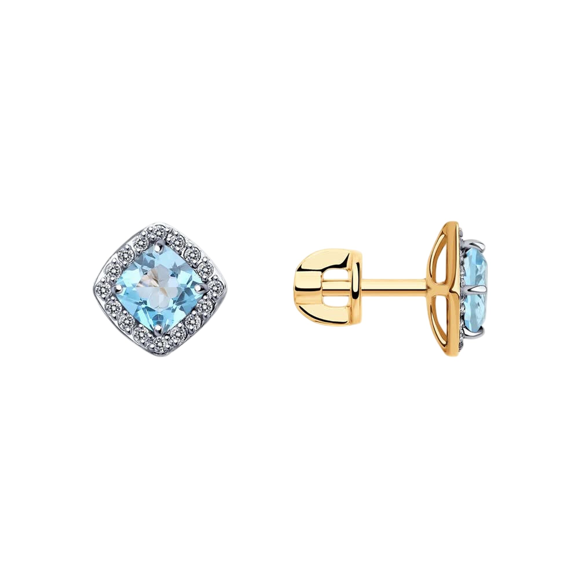 Серьги Diamant online, красное золото, 585 проба, топаз, фианит