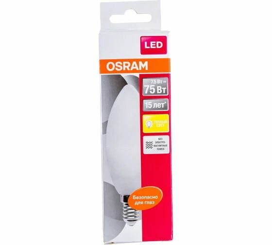Светодиодная лампа Osram LED STAR B Свеча 7,5 Вт E14 806 Лм 2700 К Теплый белый свет