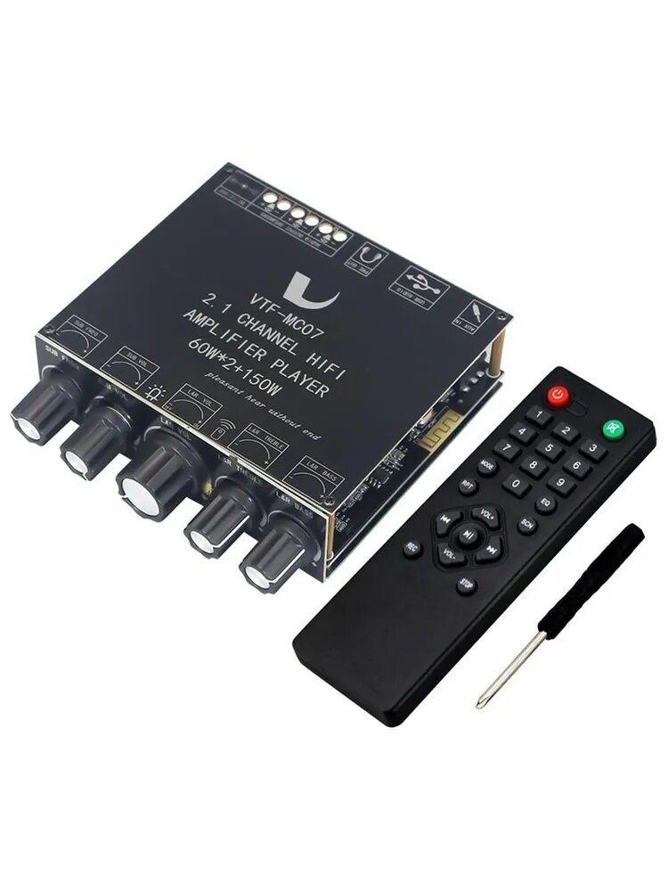 2x60 Вт+150 Вт Сабвуфер Bluetooth 5.3 Усилитель Мощности Плата A с пультом ДУ