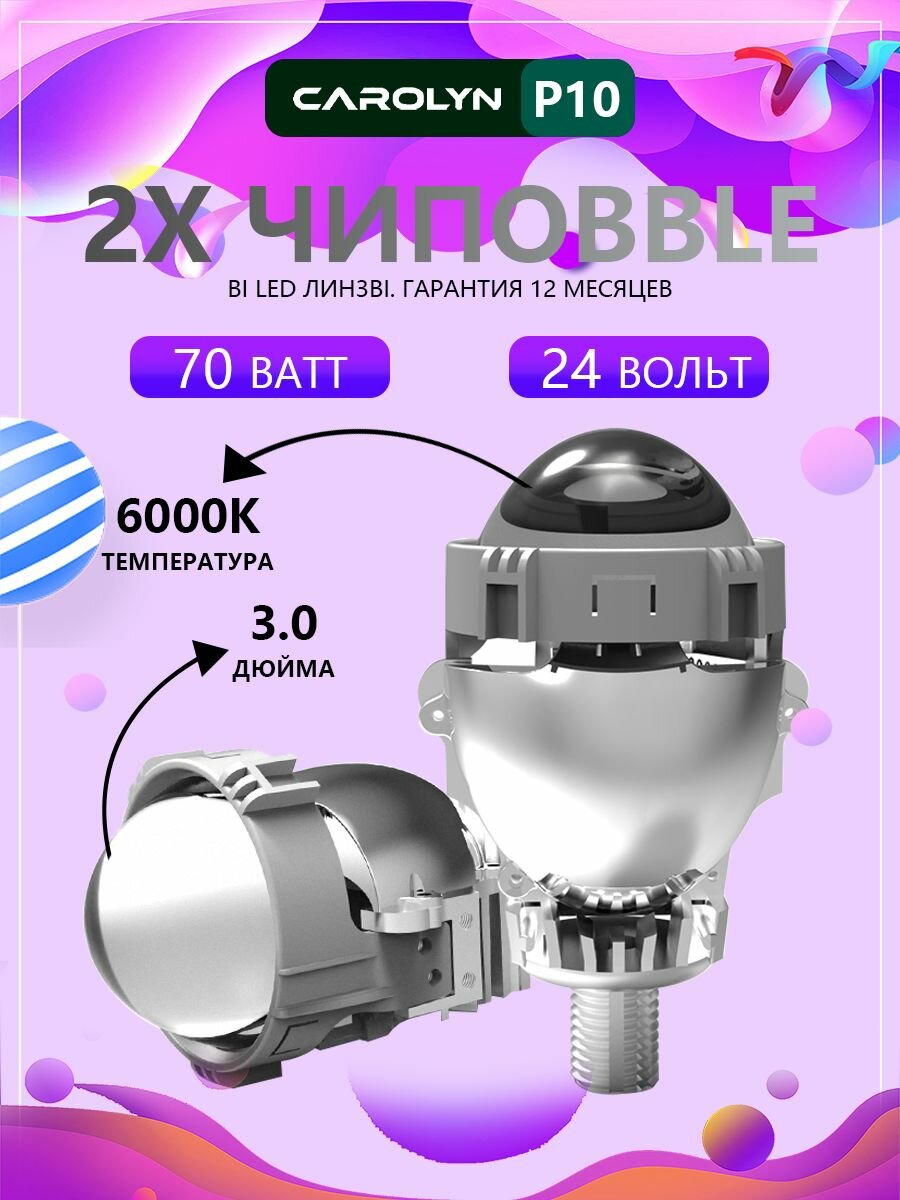 Светодиодные би лед линзы в фары 2,5 дюйма 2 штук