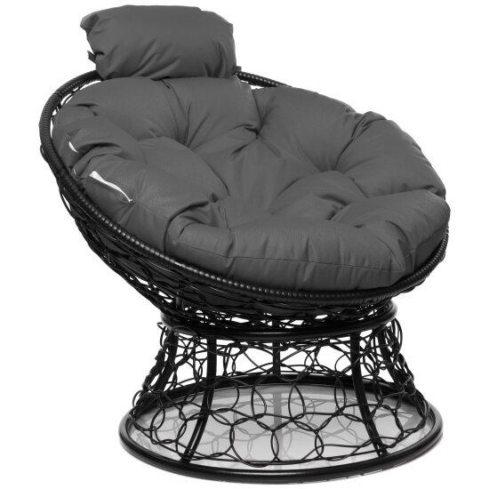 Садовое кресло M-group папасан мини с ротангом чёрное, серая подушка