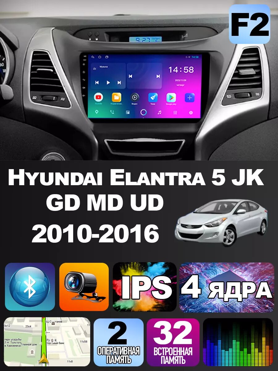 Магнитола Hyundai Elantra 5 JK GD MD UD 2010-2016 2+32GB