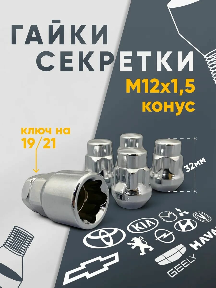 Гайки колесные секретки М12х1,5 32мм Универсальные