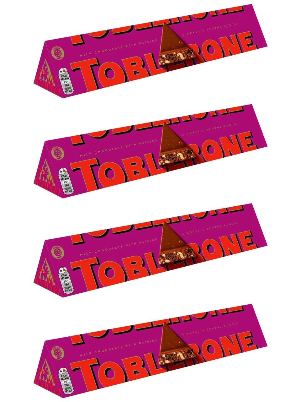Шоколад Toblerone медово-миндальная нуга, изюм, фундук, 4шт по 100г