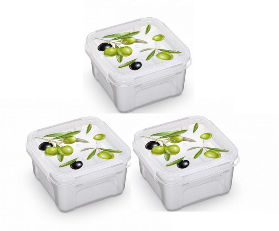 Контейнер для СВЧ полимербыт Fresh олива, квадратный, пластик, 0,6 л, - 3 шт.