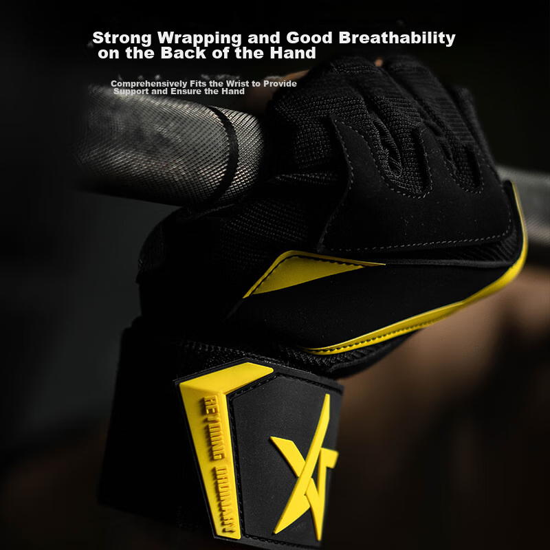 Laura Star Peak Gloves, Single Bar Sports Pull-Up Training, Non-Slip Dumbbell Cycling Fingerless Gloves, Black And Yellow, Size M