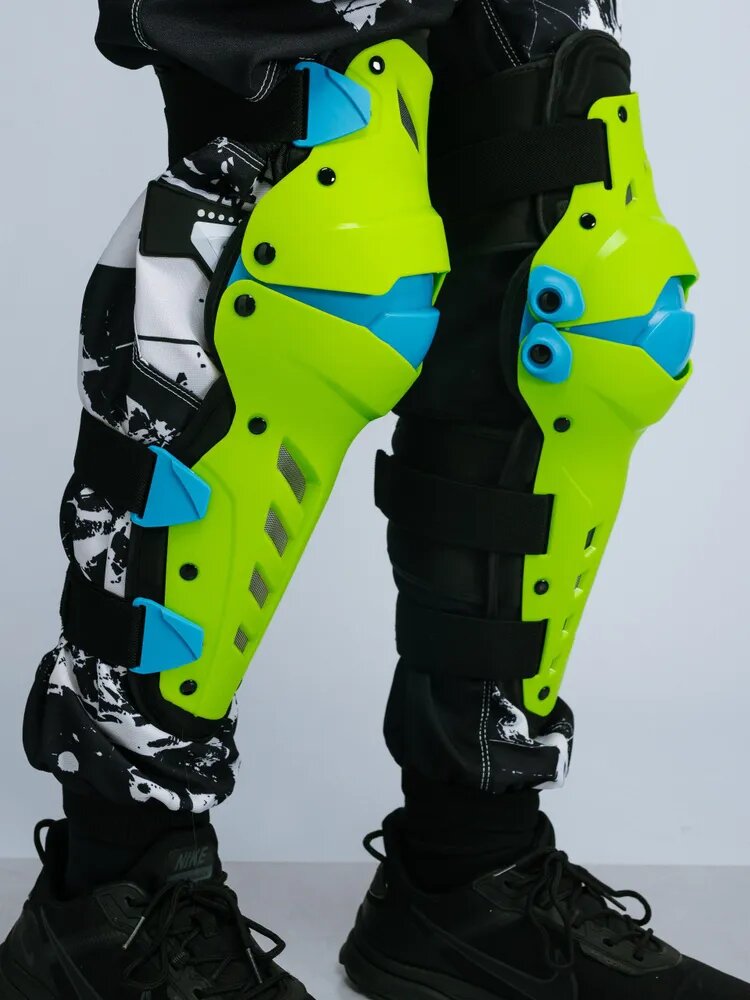 Защита голени для мотокросса и эндуро, ABS пластик, зеленый цвет, 2 наколенника