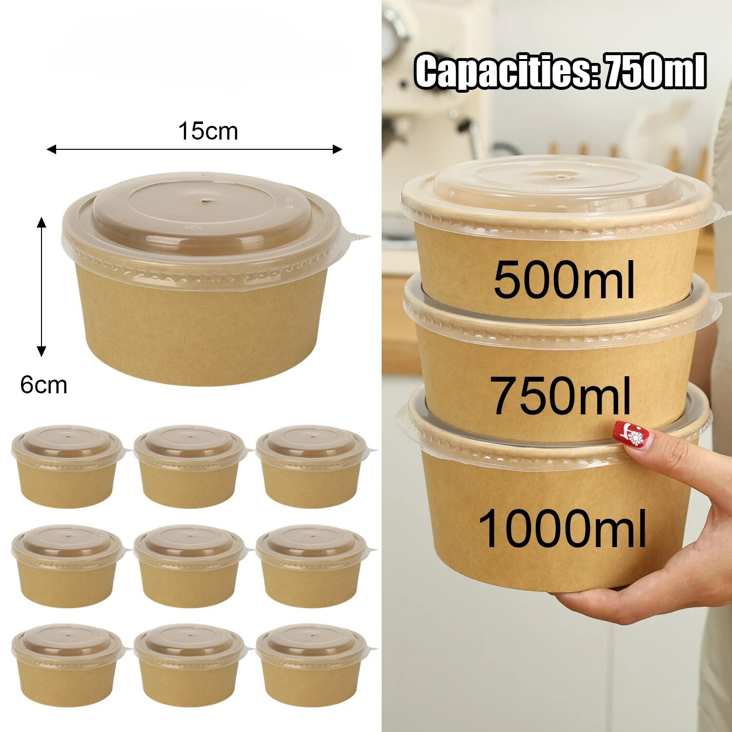 Одноразовые круглые ланч-боксы из крафт-бумаги