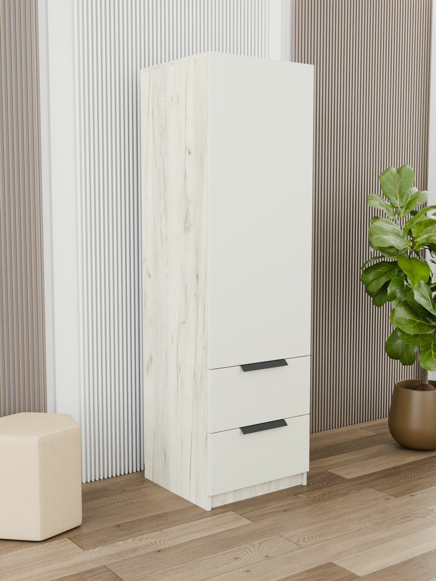 Изумлит Шкаф-пенал Компакт 170х50х49 см, дуб крафт белый/бежевый