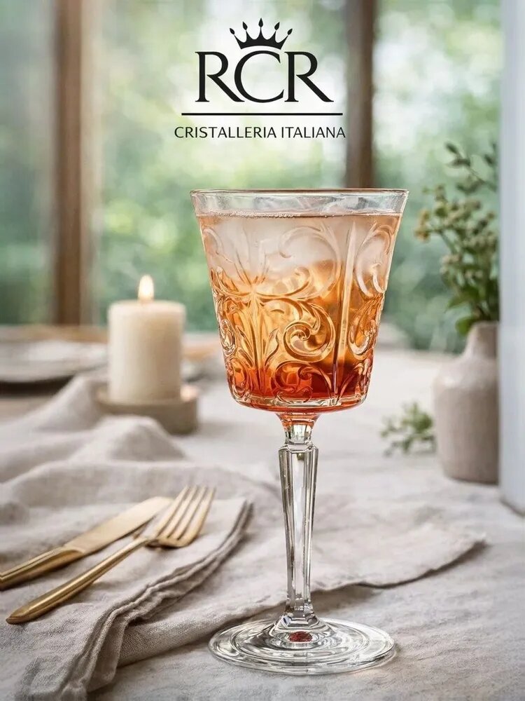 Бокалы для вина, подарочный набор RCR Luxion "Tattoo" 2 шт, 290мл. Хрустальное стекло, для вина, воды, коктейлей. Италия