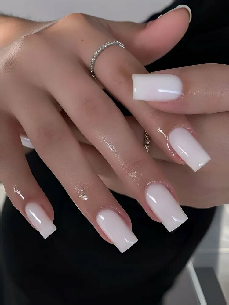 RAGUPEL Средние длинные накладные ногти, Кофин-ногти, белые акриловые ногти с квадратными кончиками, 24 шт.
