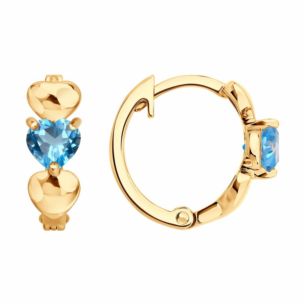 Серьги, красное золото, 585 проба, топаз