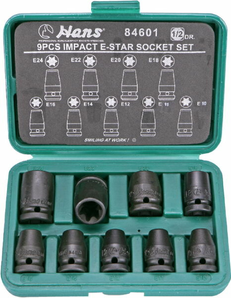 Набор ударных торцевых головок 1/2", E10-E24 9шт Hans, 84601
