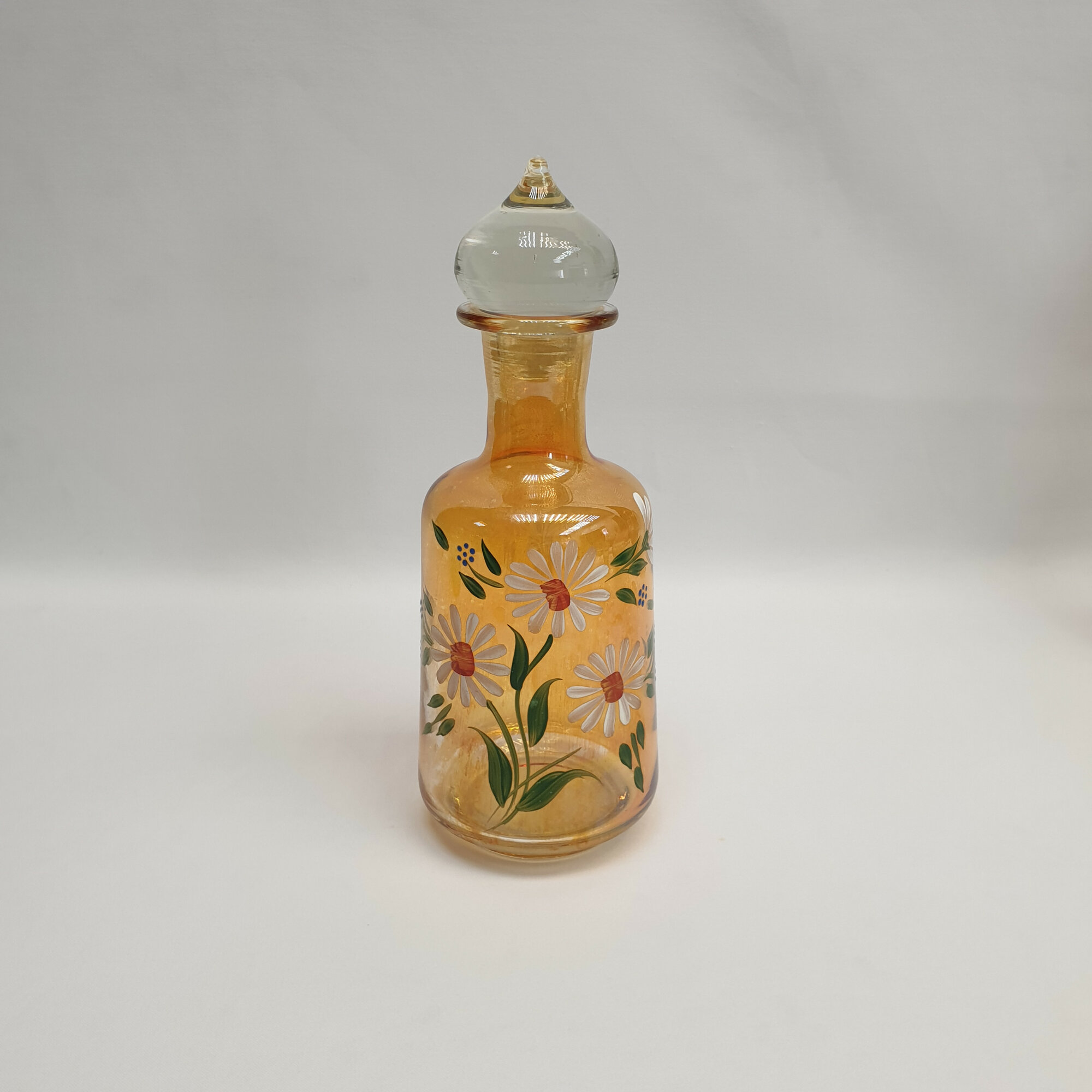 Винтажный штоф графин, цветное стекло роспись 0.65 л, скол пробки, СССР