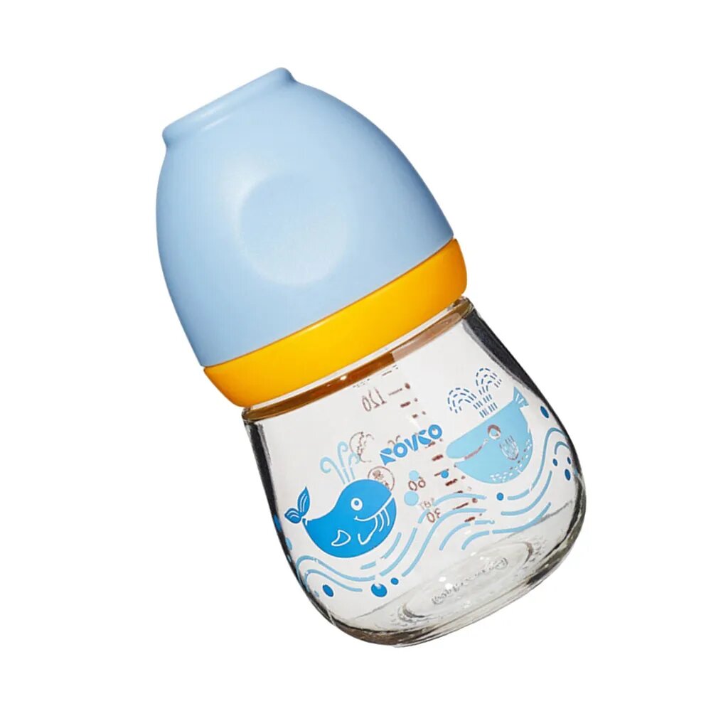 Стеклянная бутылочка для младенцев 150 мл с широким горлышком и антиколиковой системой