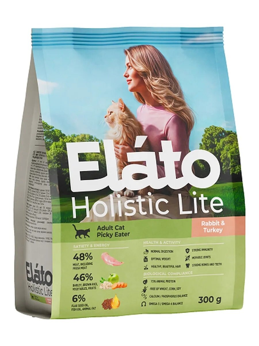 Корм сухой Elato Holistic Lite для привередливых кошек с Кроликом и Индейкой, 300 г