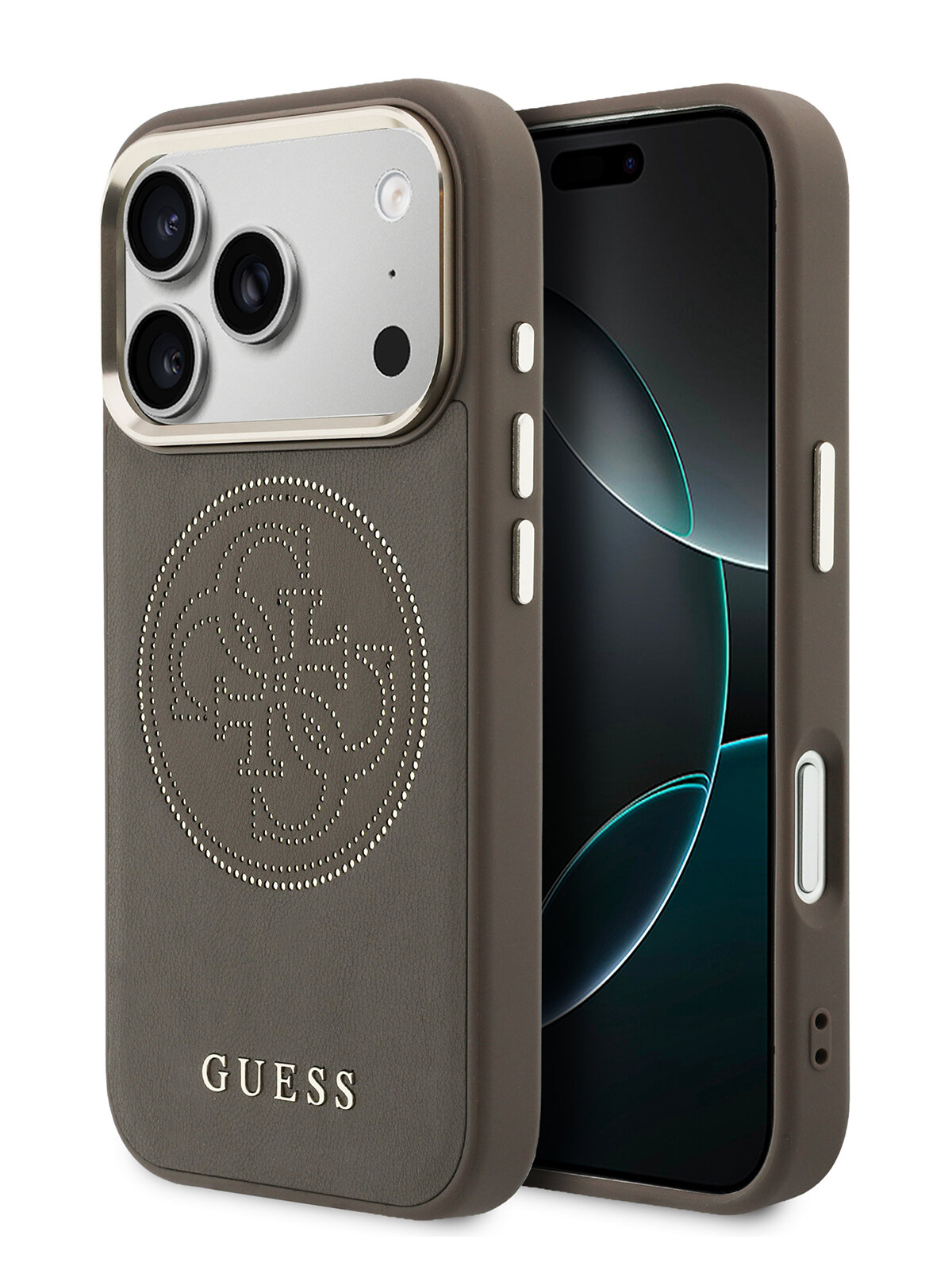 Чехол Guess на iPhone 17 Pro Max, с магнитами MagSafe, из экокожи PU leather, коричневый