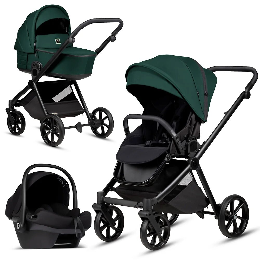 Детская коляска 3в1 Tutis Mio 3+, Elo Lux Edu Sky, цвет Pacific Green (Изумрудный)